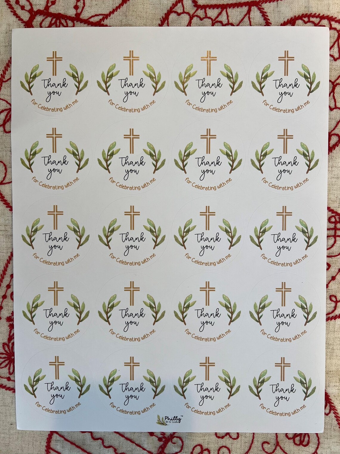 First Holy Communion Favor Stickers 1st Holy Communion Greenery Gold ...
