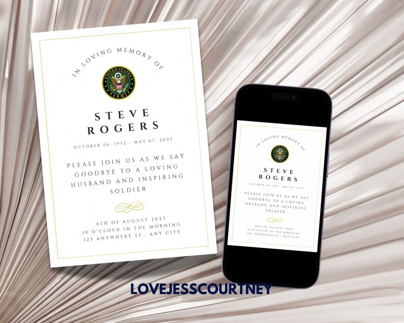 Editable Military Funeral Service Invitation Memorial Service Invite ...