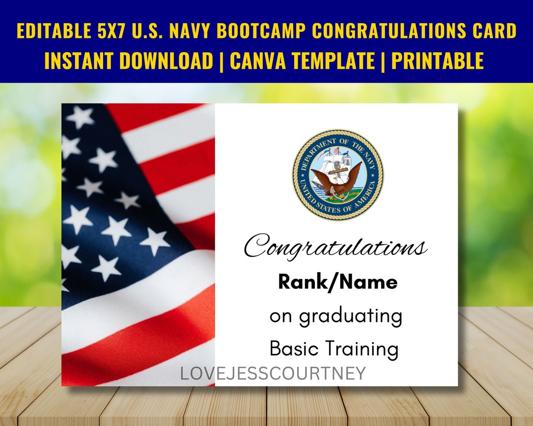 Editable U.S. Navy Bootcamp Graduation Card 5x7 Canva Template ...