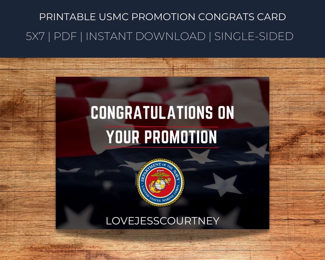 Printable Marine Corps Promotion Card USMC Promotion Congrats U.S ...