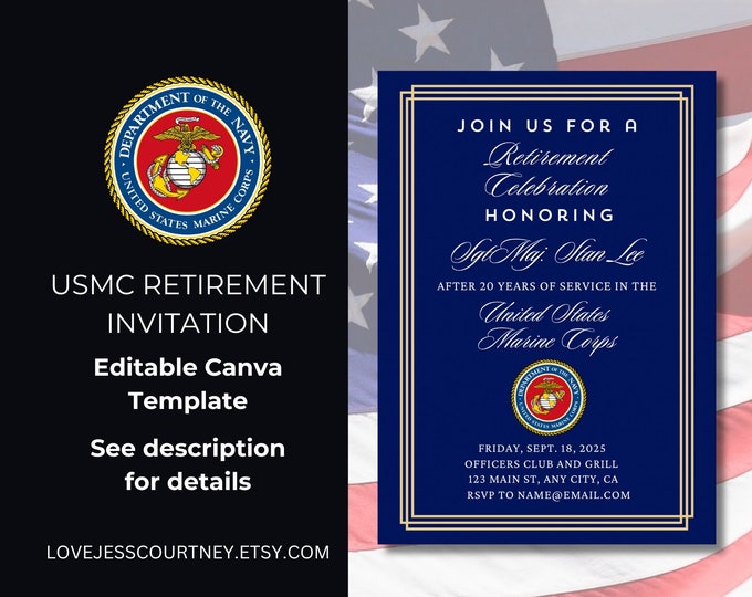 Marine Corps Retirement Party Invitation Printable, Editable Invitation ...