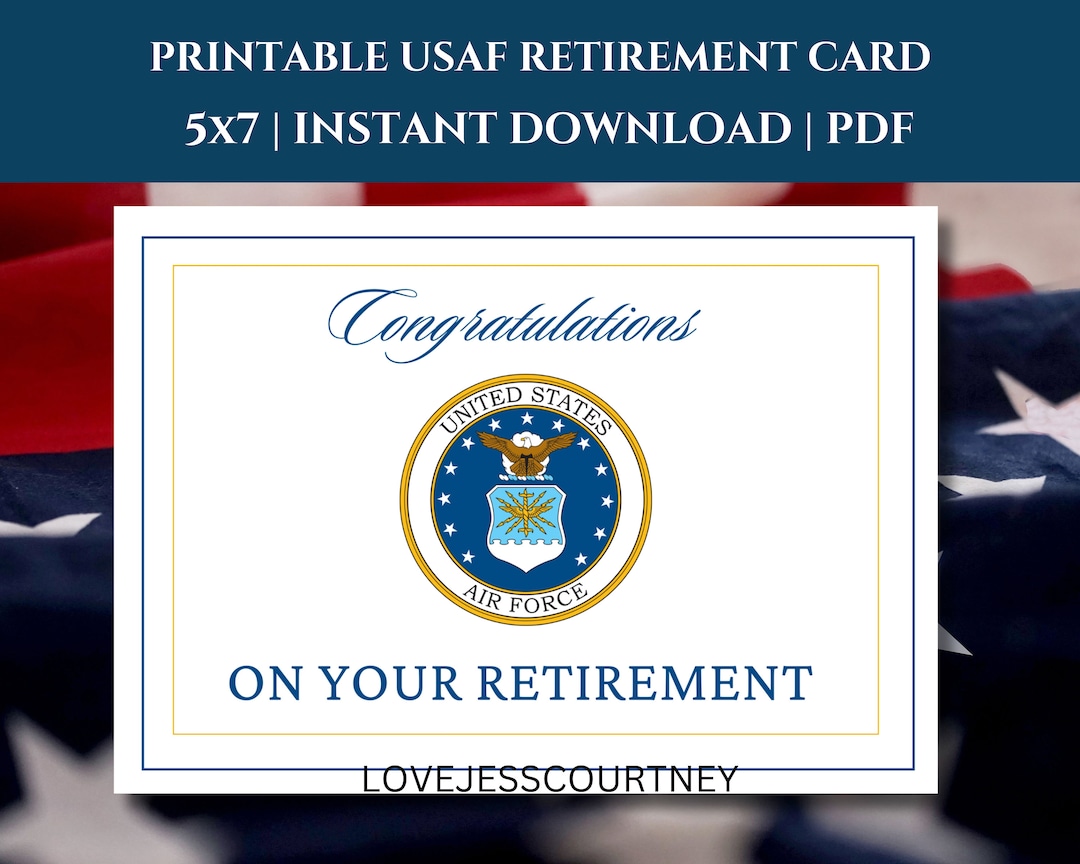 Printable Air Force Retirement Congratulations Card 5x7 Digital ...