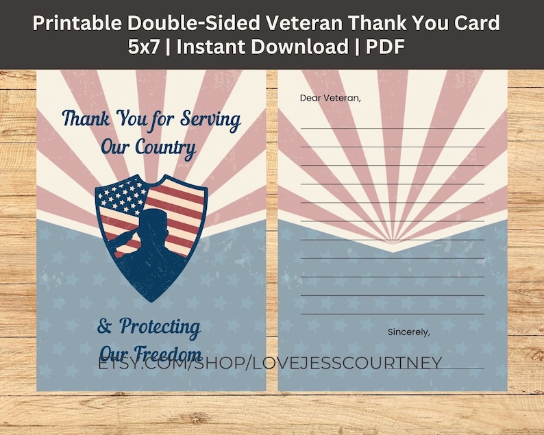 Printable Military Thank You Card PDF, Thank a Veteran, Military ...