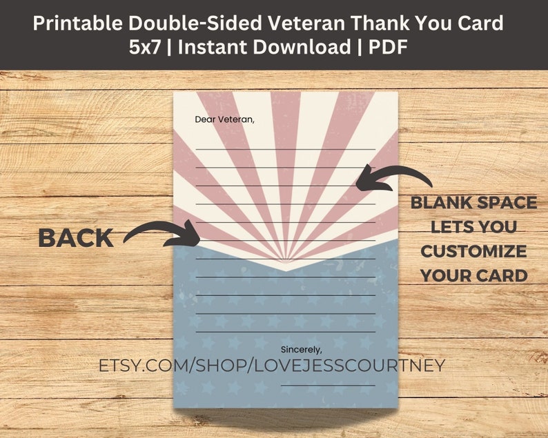 Printable Military Thank You Card PDF, Thank a Veteran, Military ...