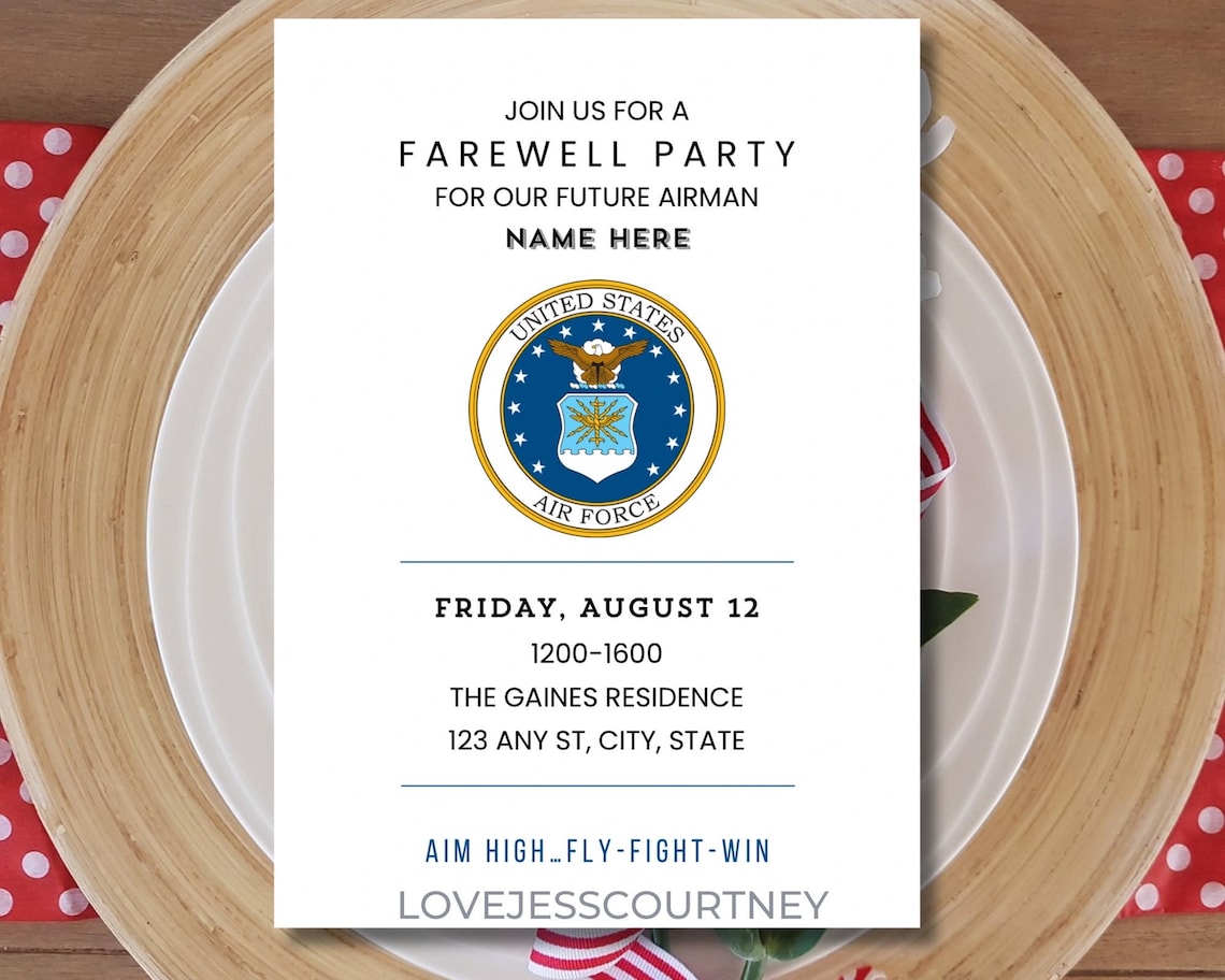Editable U.S. Air Force Farewell Party Invitation Military Sendoff ...
