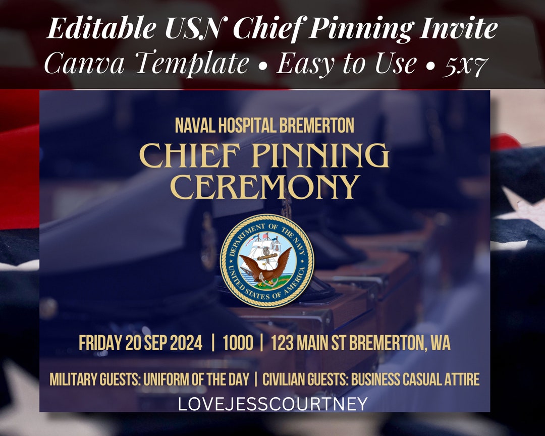 Editable U.S. Navy Chief Pinning Ceremony Invitation Template 5x7 Canva ...
