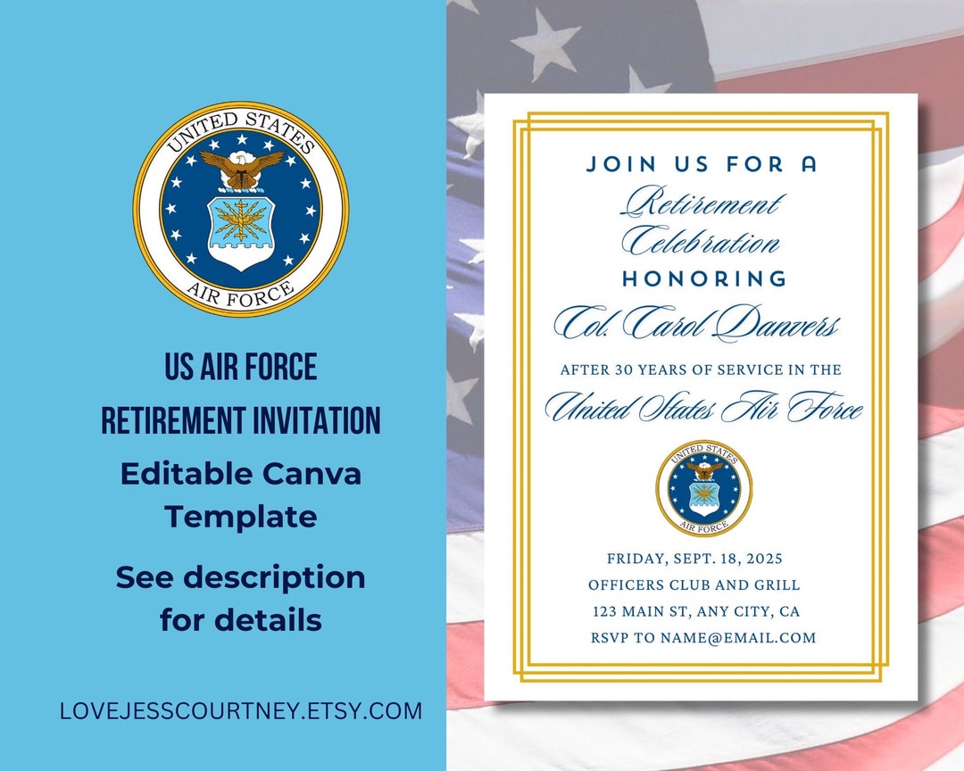 Editable U.S. Air Force Retirement Invite Air Force Retirement Ceremony ...