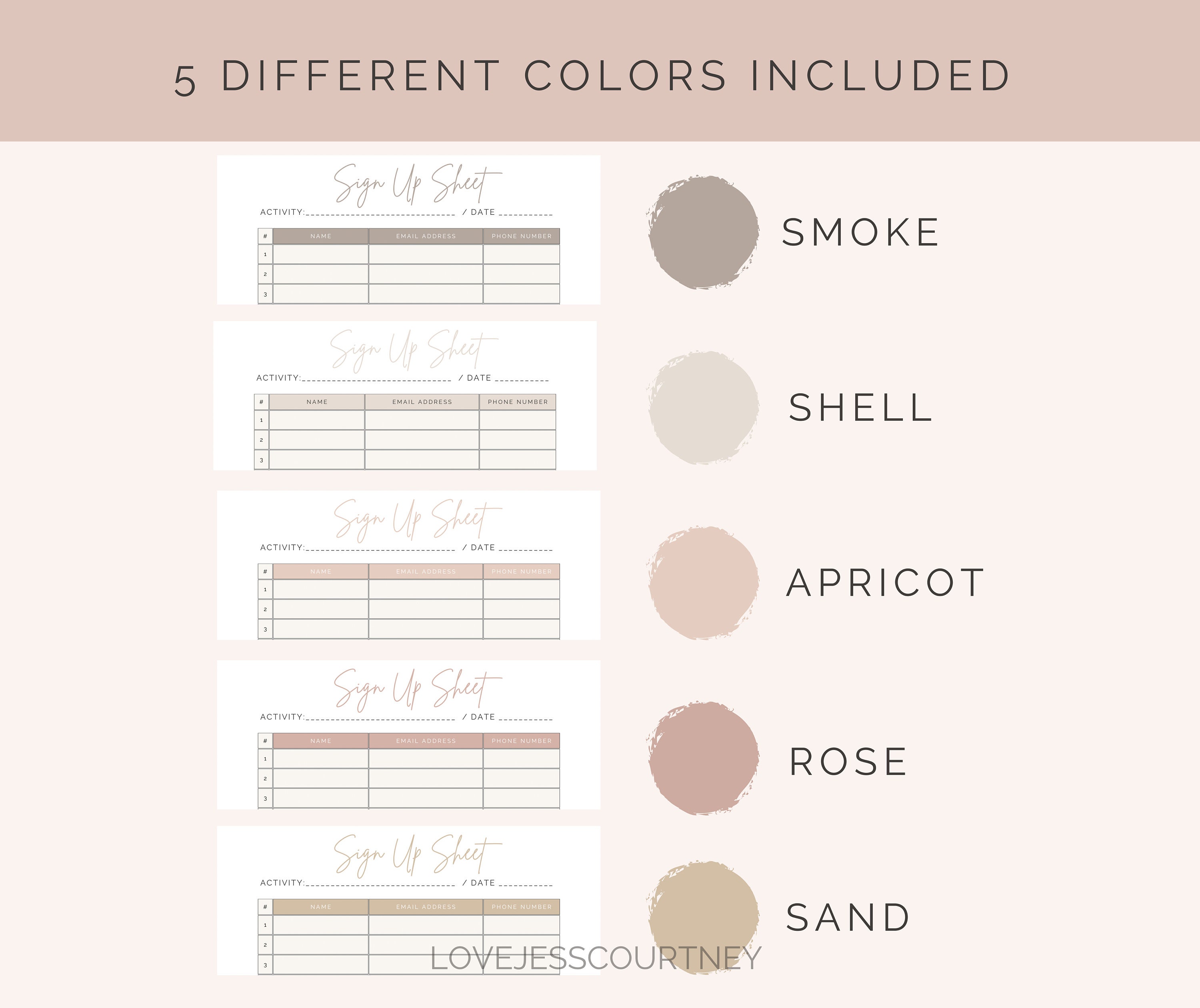 Printable Sign up Sheet, Neutral Sign up Sheet, Minimalist Sign up ...