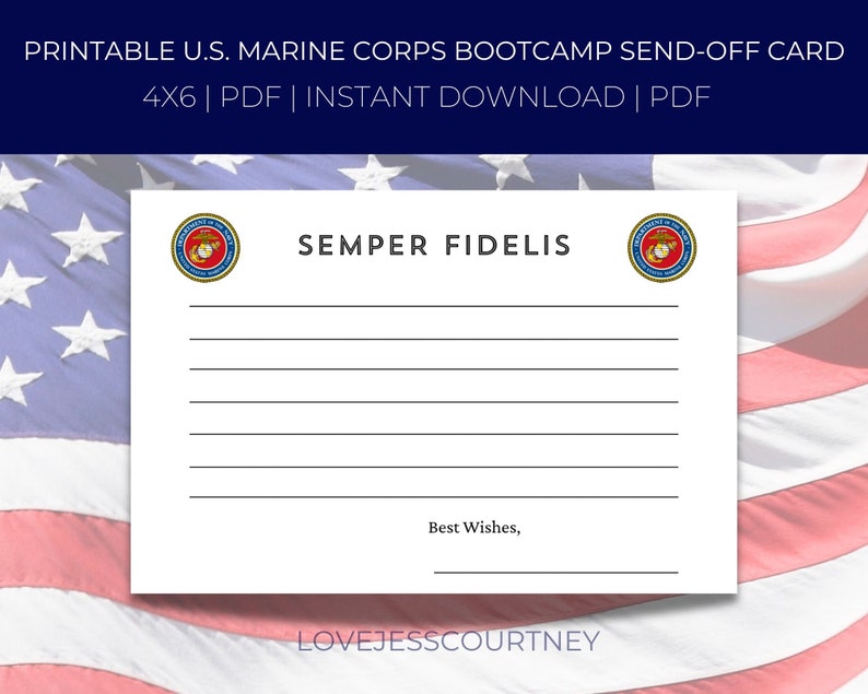 Printable USMC Bootcamp Send off Card, Marine Corps Boot Camp Well ...