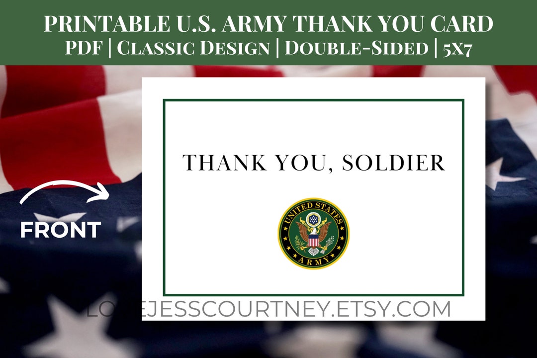 Printable U.S. Army Thank You Card Army Thank You Note Thank You ...