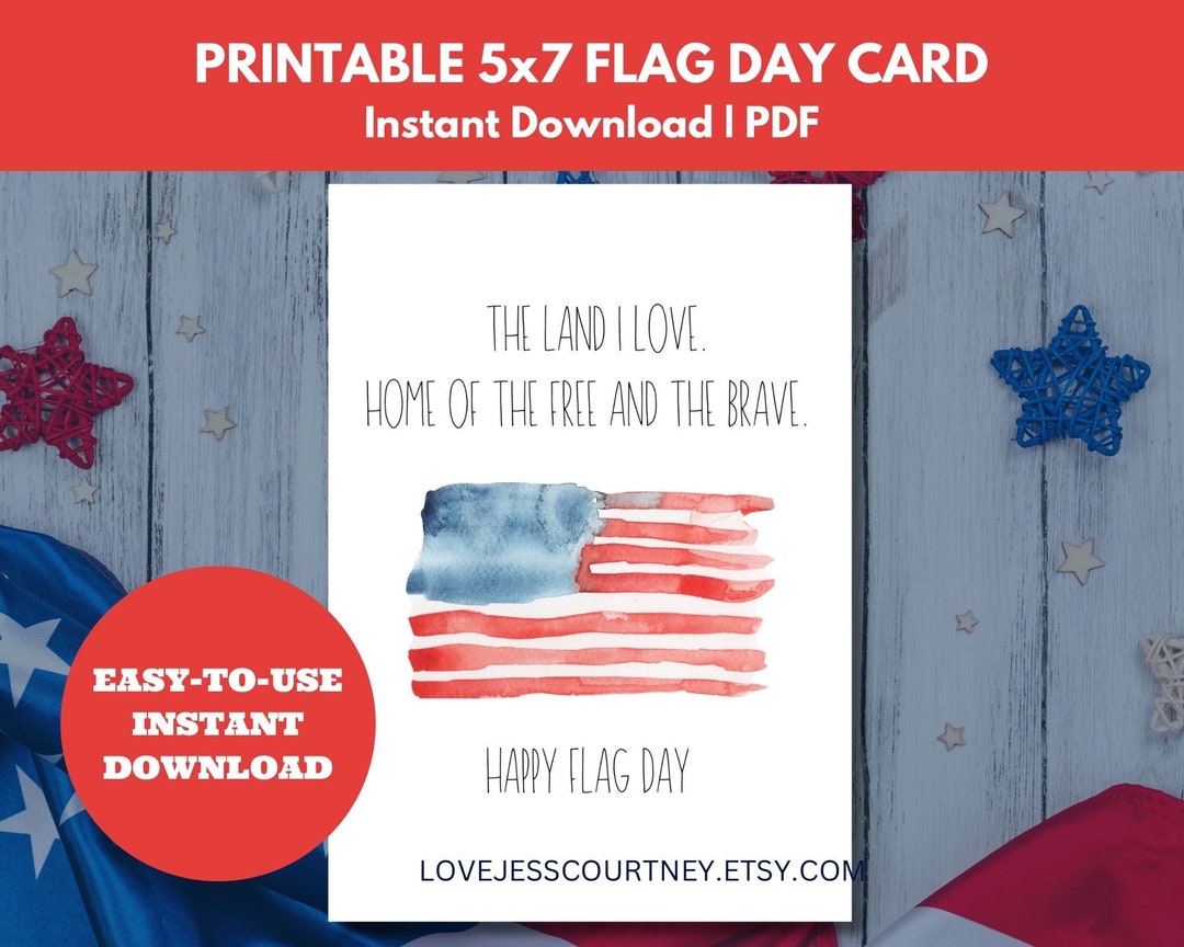 Printable Flag Day Card 5x7 Flag Day Patriotic Card Instant Download ...