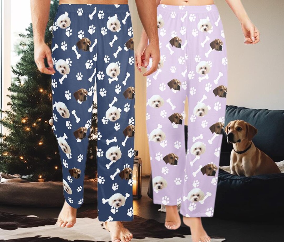 Custom Pet Pajamas, Dog Photo Pajama Pants, Funny Pet Face Pajamas ...