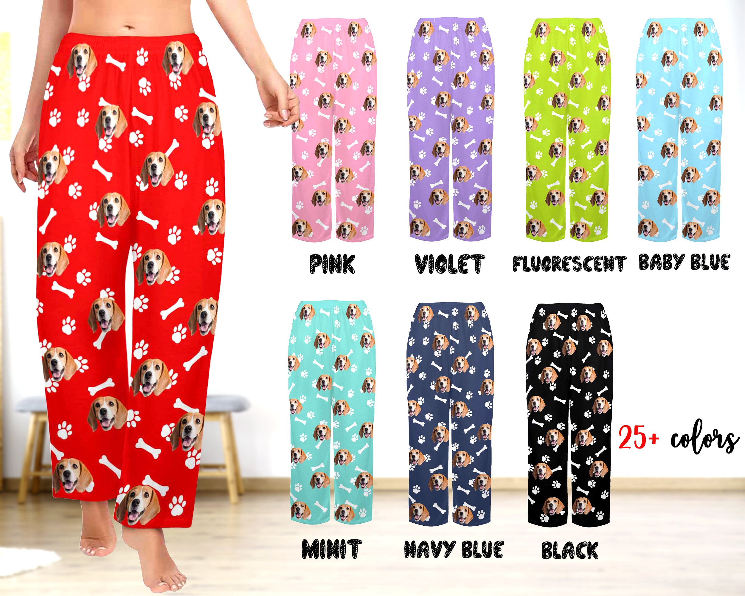 Custom Dog Photo Pajama Pantsfunny Pet Face Pajamas Pantsdog - Etsy