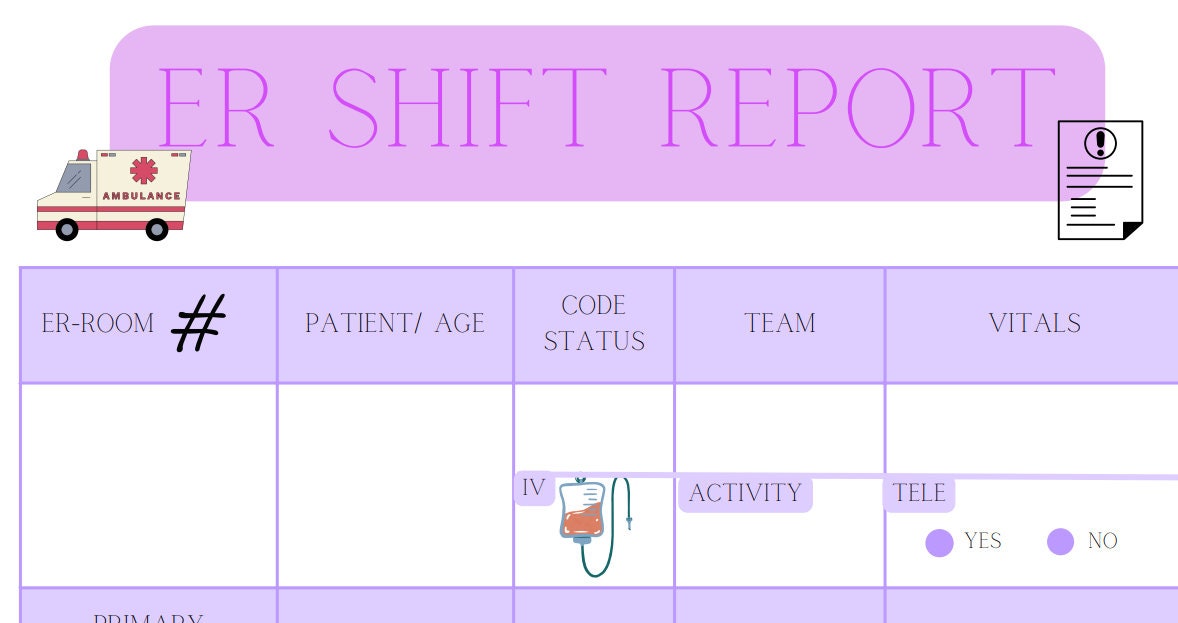 Emergency Nursing Report Sheet - Etsy