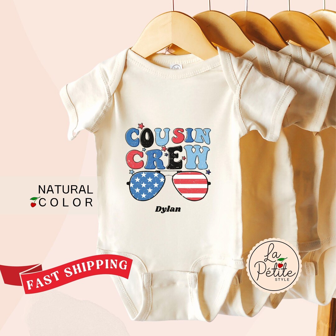 Custom Name Cousin Crew 4th of July Onesie® Retro Cousin Crew Fourth of July Onesie® Matching ...