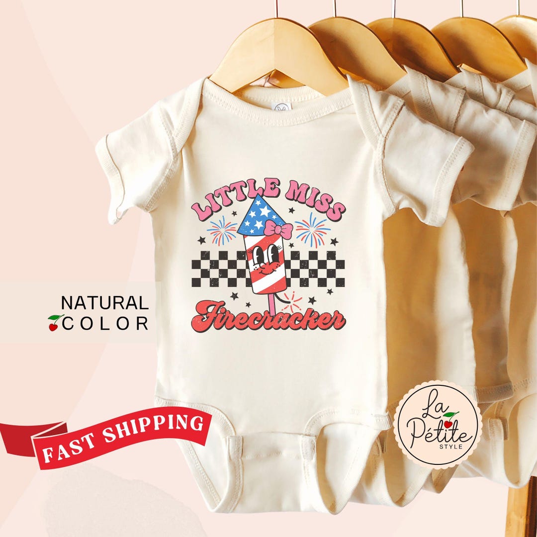 My First 4th of July Little Miss Firecracker Girl Baby Onesie Retro 4th ...
