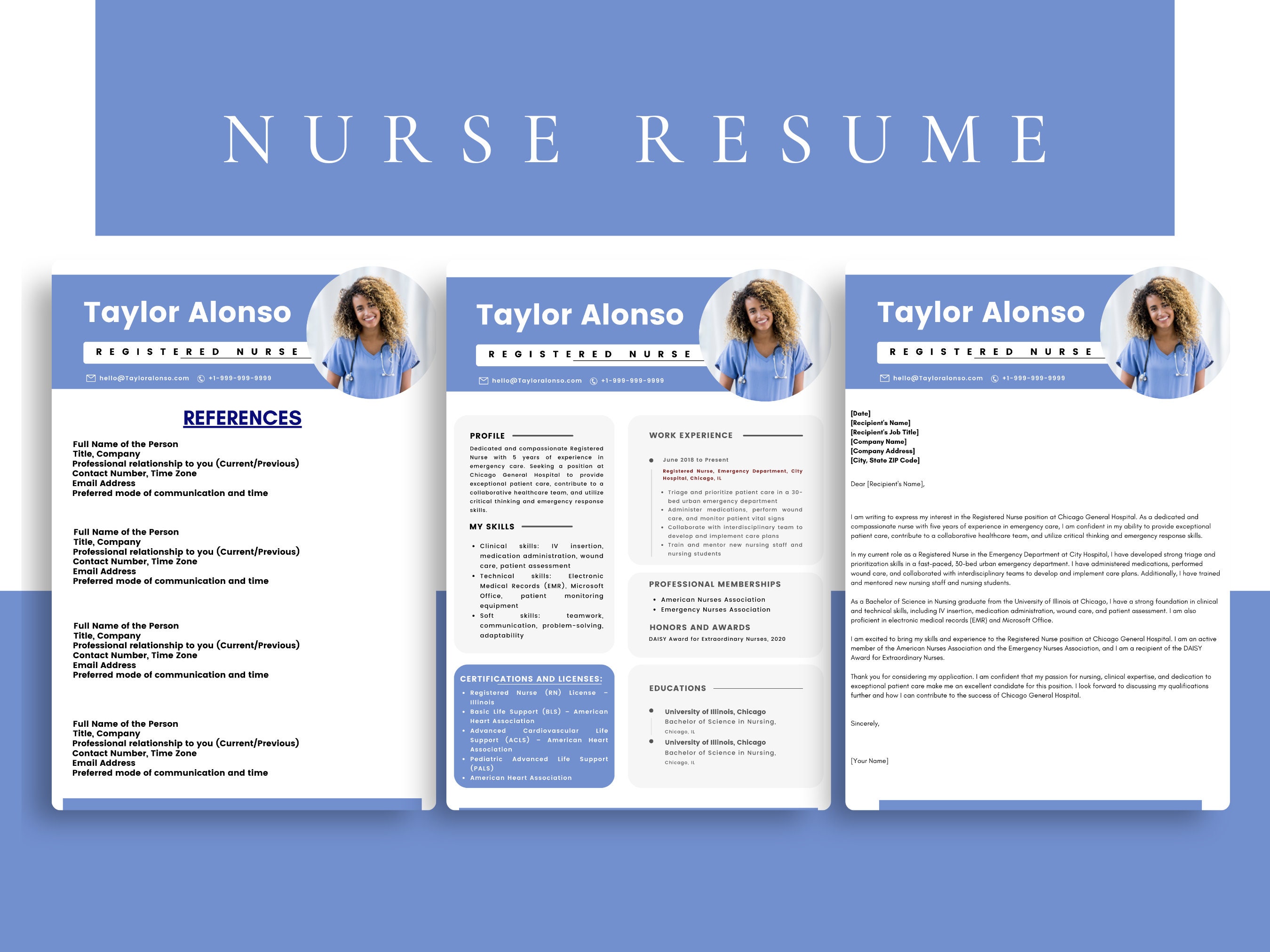 Nurse Resume Template - Modern Editable Cover Letter, Ats-optimized ...