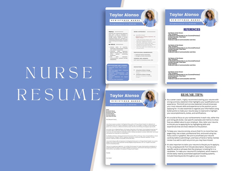 Nurse Resume Template Modern Editable Cover Letter, Ats-optimized ...