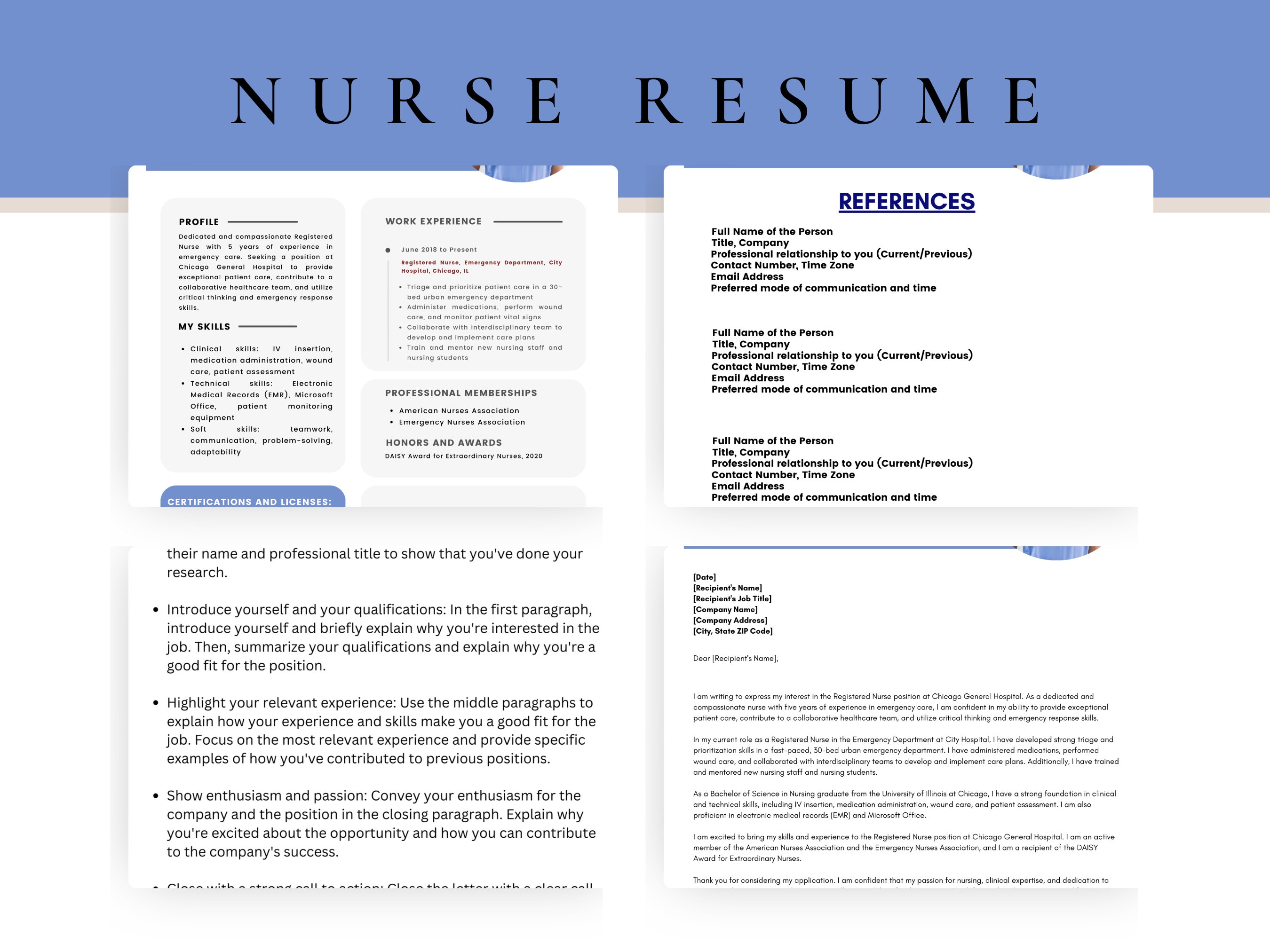 Nurse Resume Template Modern Editable Cover Letter, Ats-optimized ...