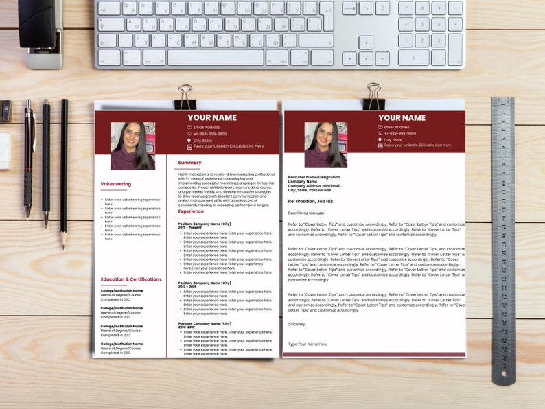 General Minimalist One Page Resume- Cover Letter - Editable Template ...
