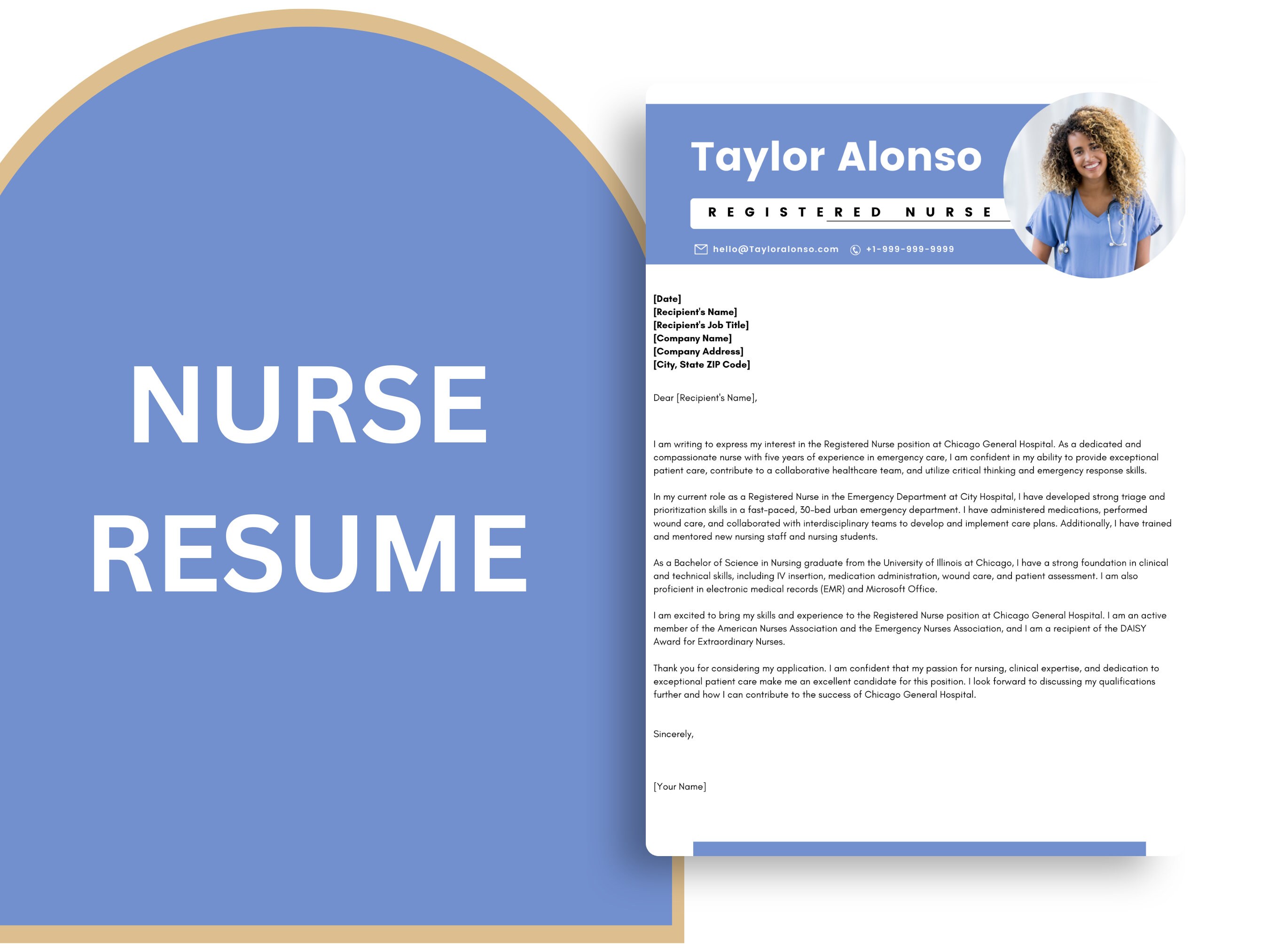 Nurse Resume Template Modern Editable Cover Letter, Ats-optimized ...