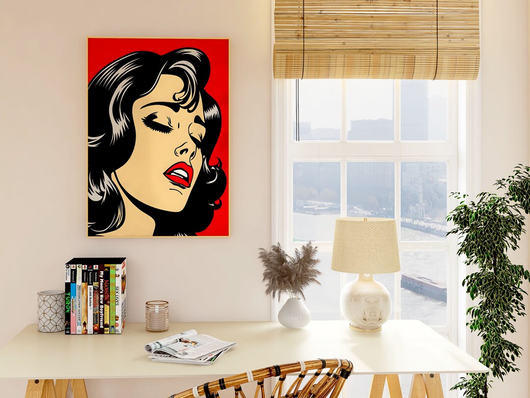 Red Pop Art Comic Girl, Crying Girl Pop Art, Retro Comic Style Home ...