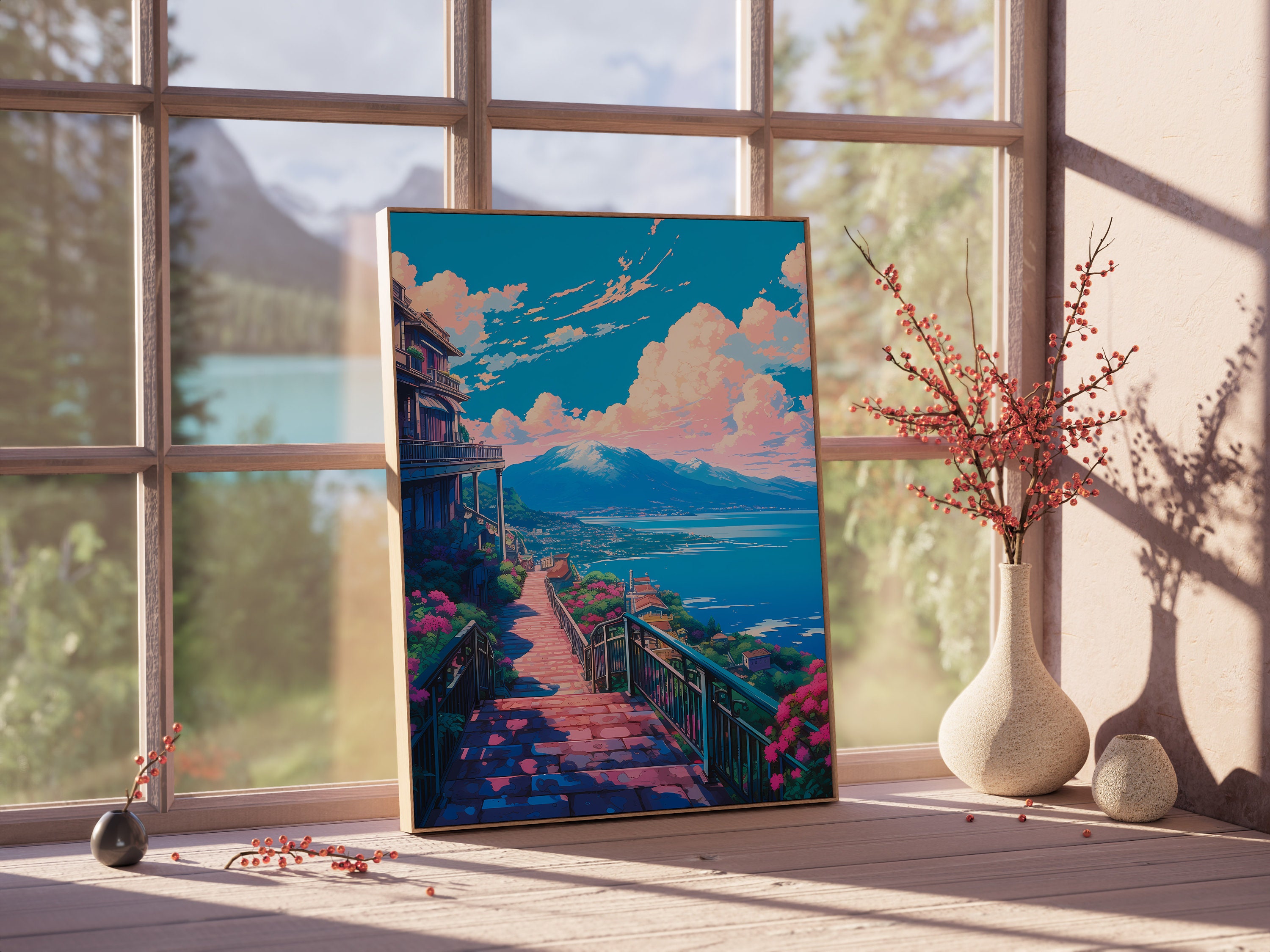 Dreamy Ocean Side Painting Original Print Vintage Cliffside - Etsy