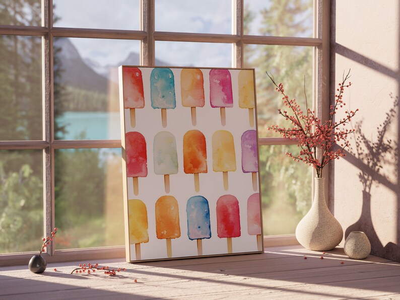 Popsicle Watercolor Print, Dessert Nursery Art, Summer Kitchen Art ...
