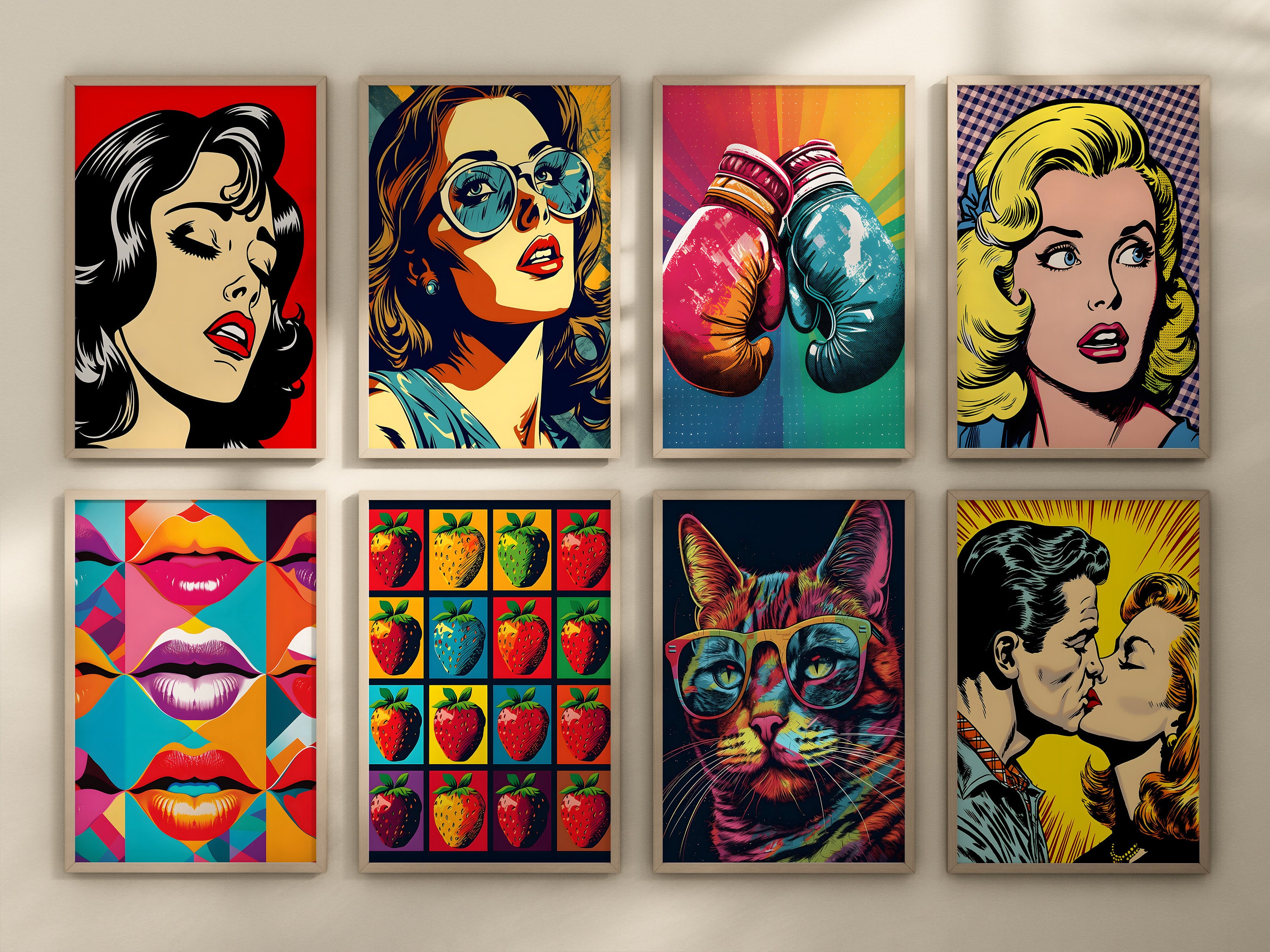 Retro Pop Art Wall Collage Kit 8 Piece Vintage Aesthetic Prints Pop Art ...