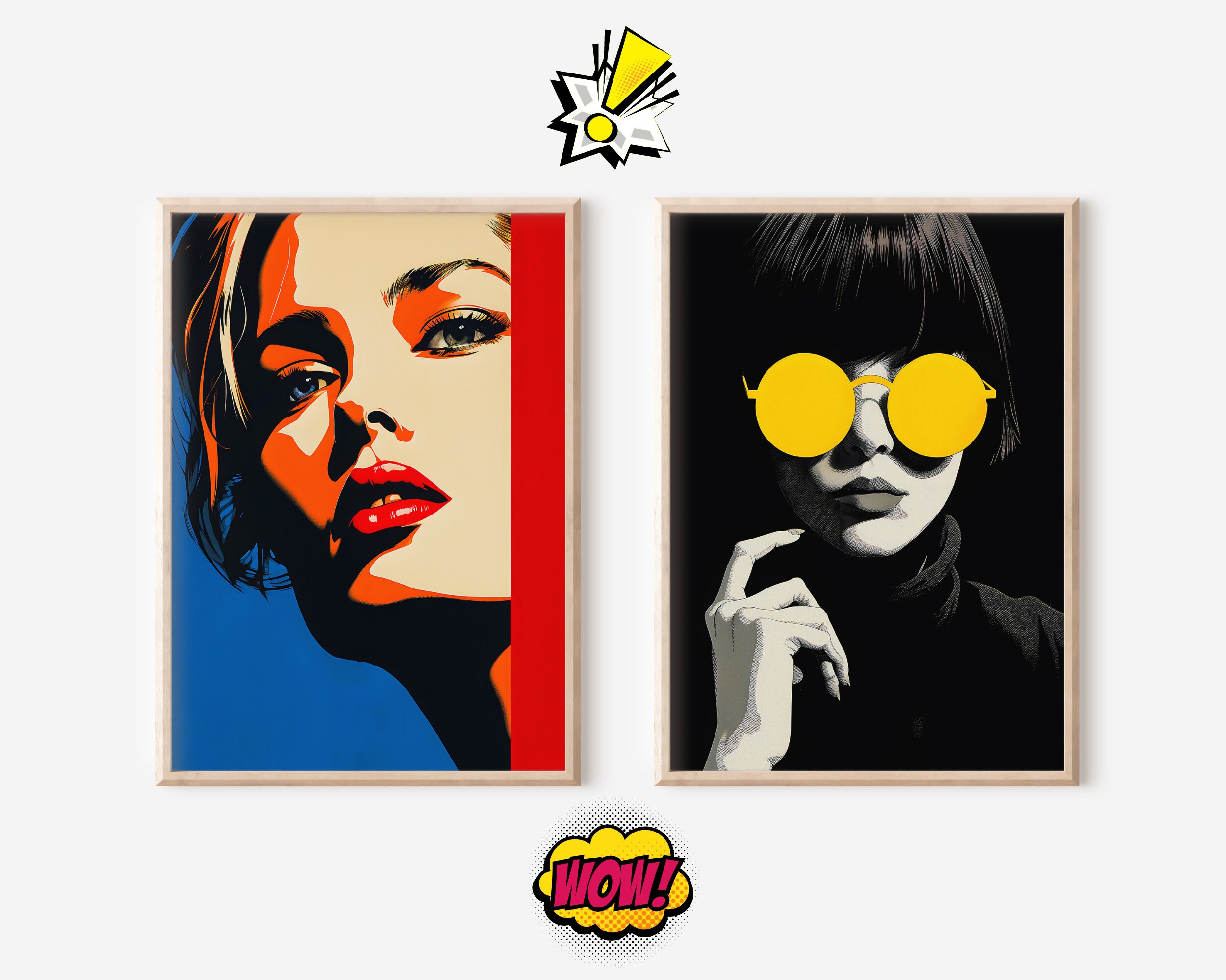 Retro Set of 2 Pop Art Collection, Aesthetic Printable Wall Art, Preppy ...