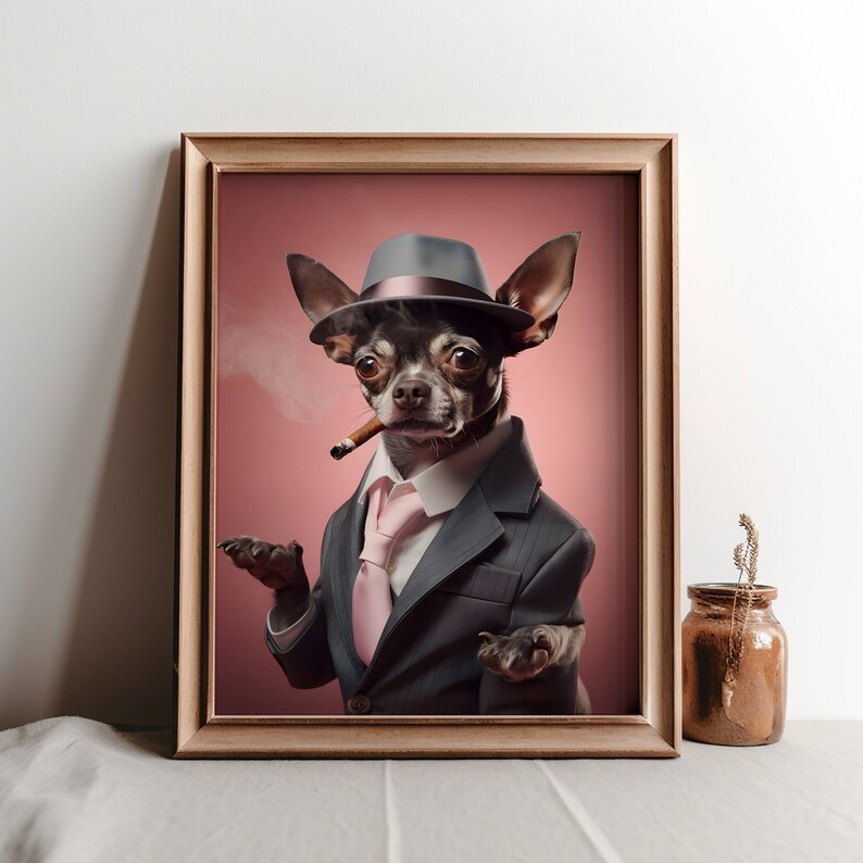 Chihuahua in a Suit Smoking a Cigar Funny Animal Print - Etsy