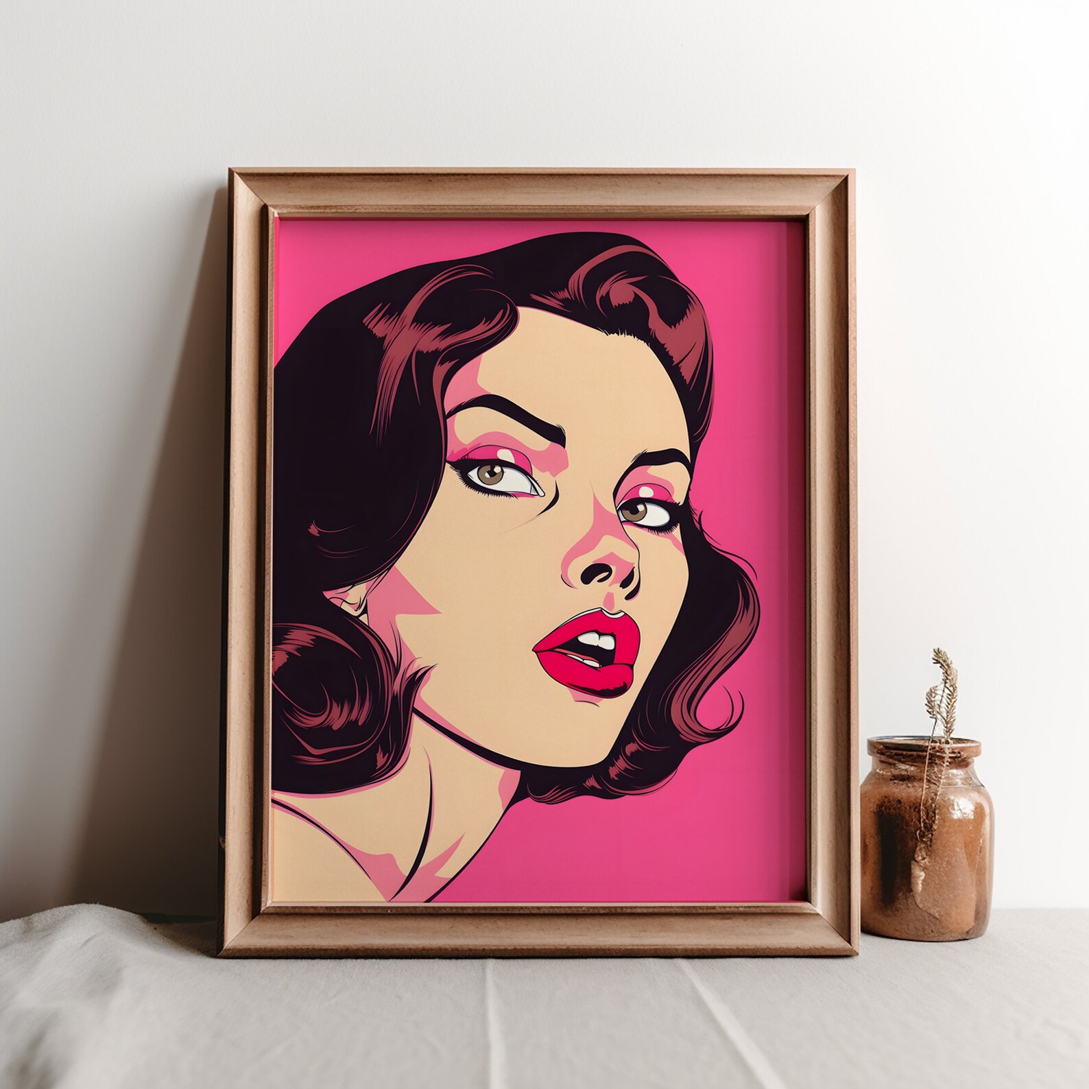 Pink Retro Pop Art Vintage Girl Pop Art Comic Girl Pink Vintage Comic Poster Surprised Pop Art