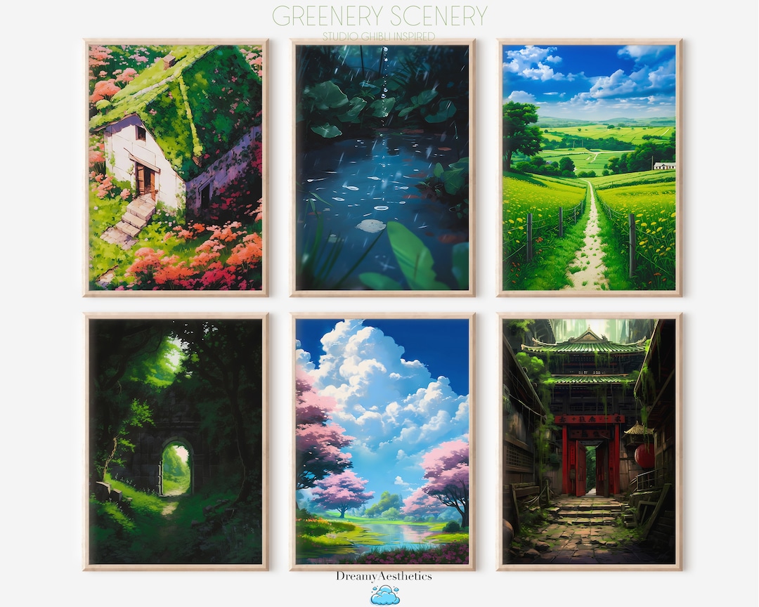 Greenery Studio Ghibli Inspired Artwork, Set of 6 Printable Gallery ...