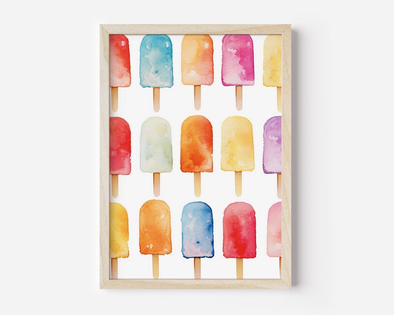 Popsicle Watercolor Print, Dessert Nursery Art, Summer Kitchen Art ...