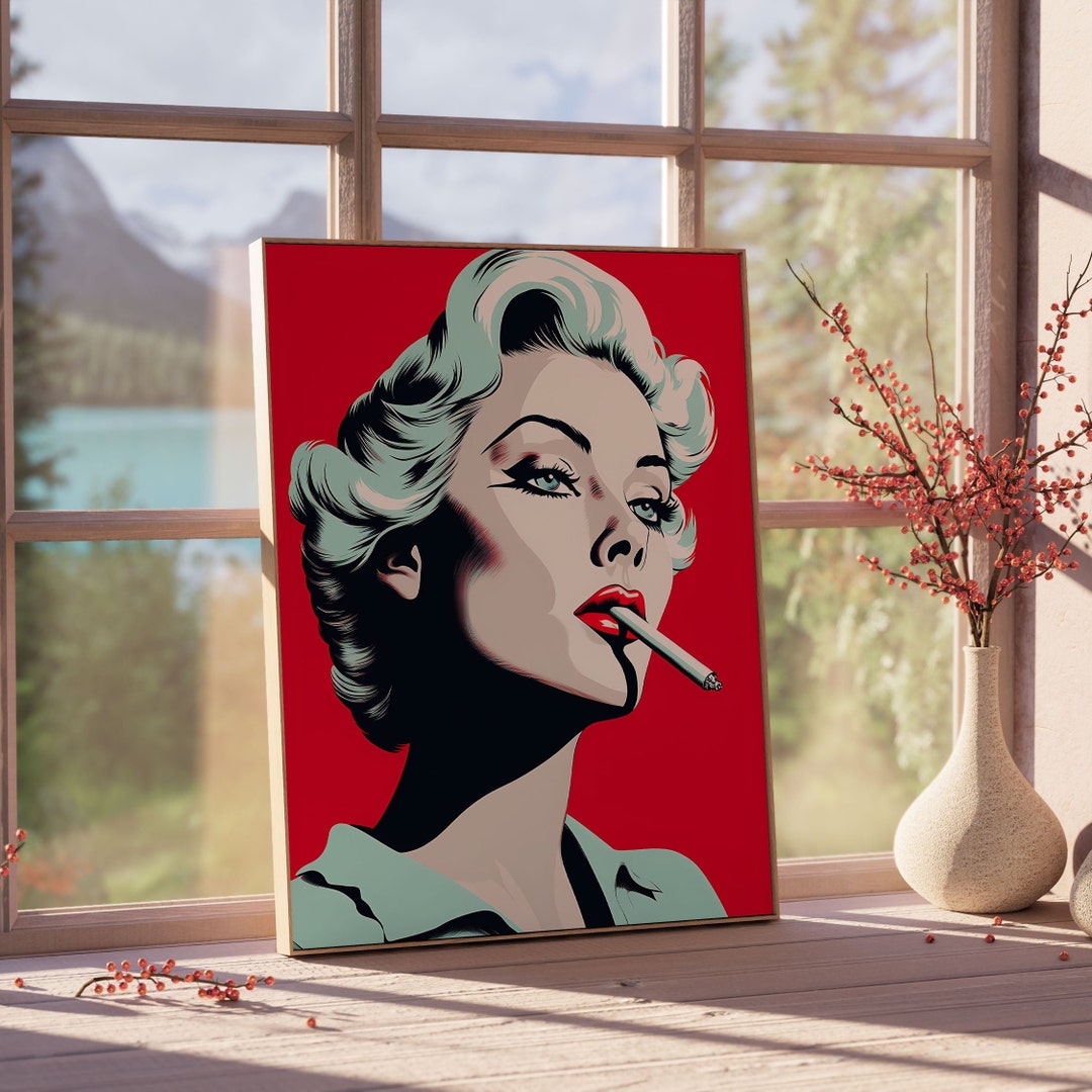 1960s Vintage Pop Art of a Woman Smoking, Comic Style Wall Art, Retro ...