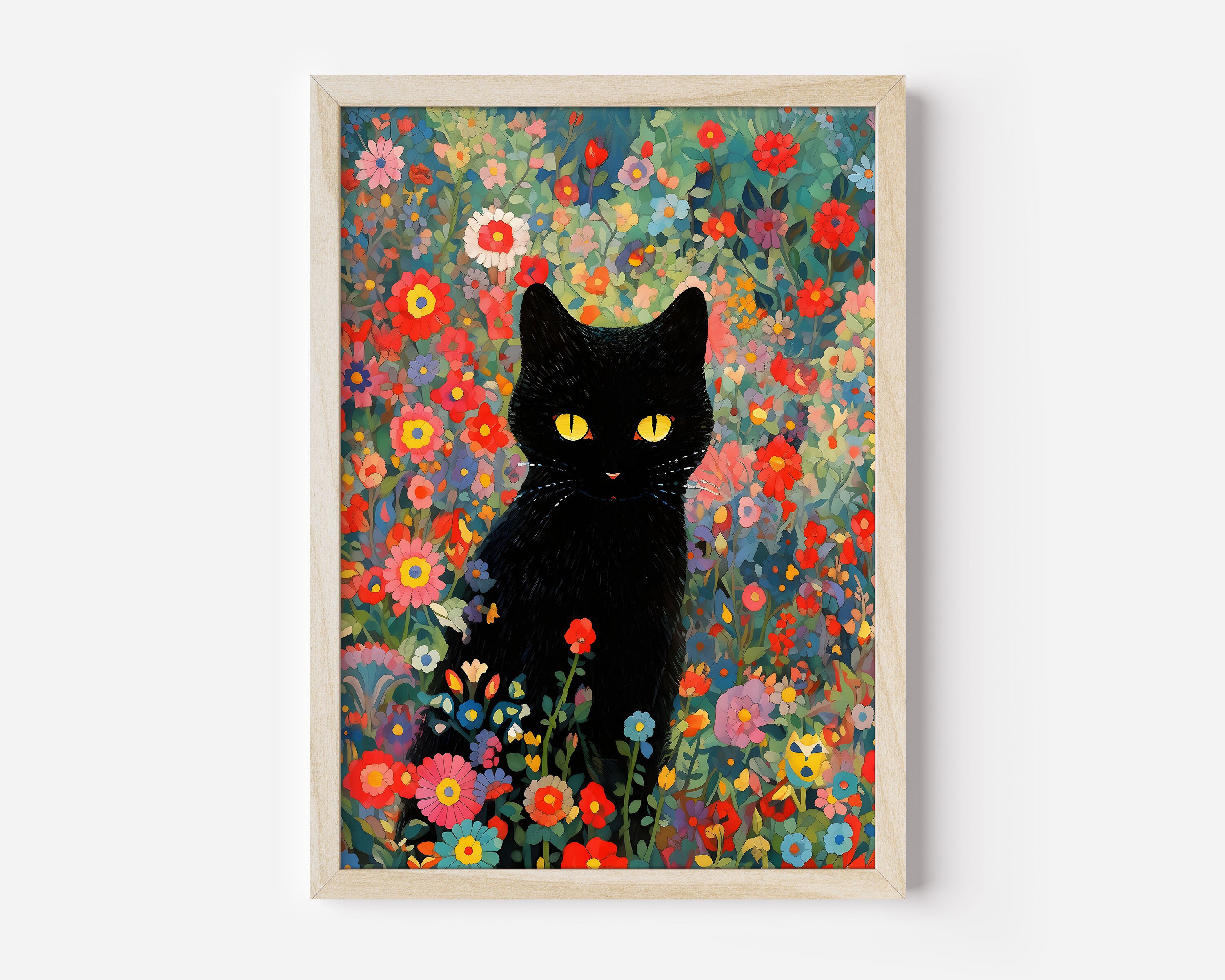 Black Cat Garden Print Klimt Floral Cat Poster Set of 3 Cat - Etsy
