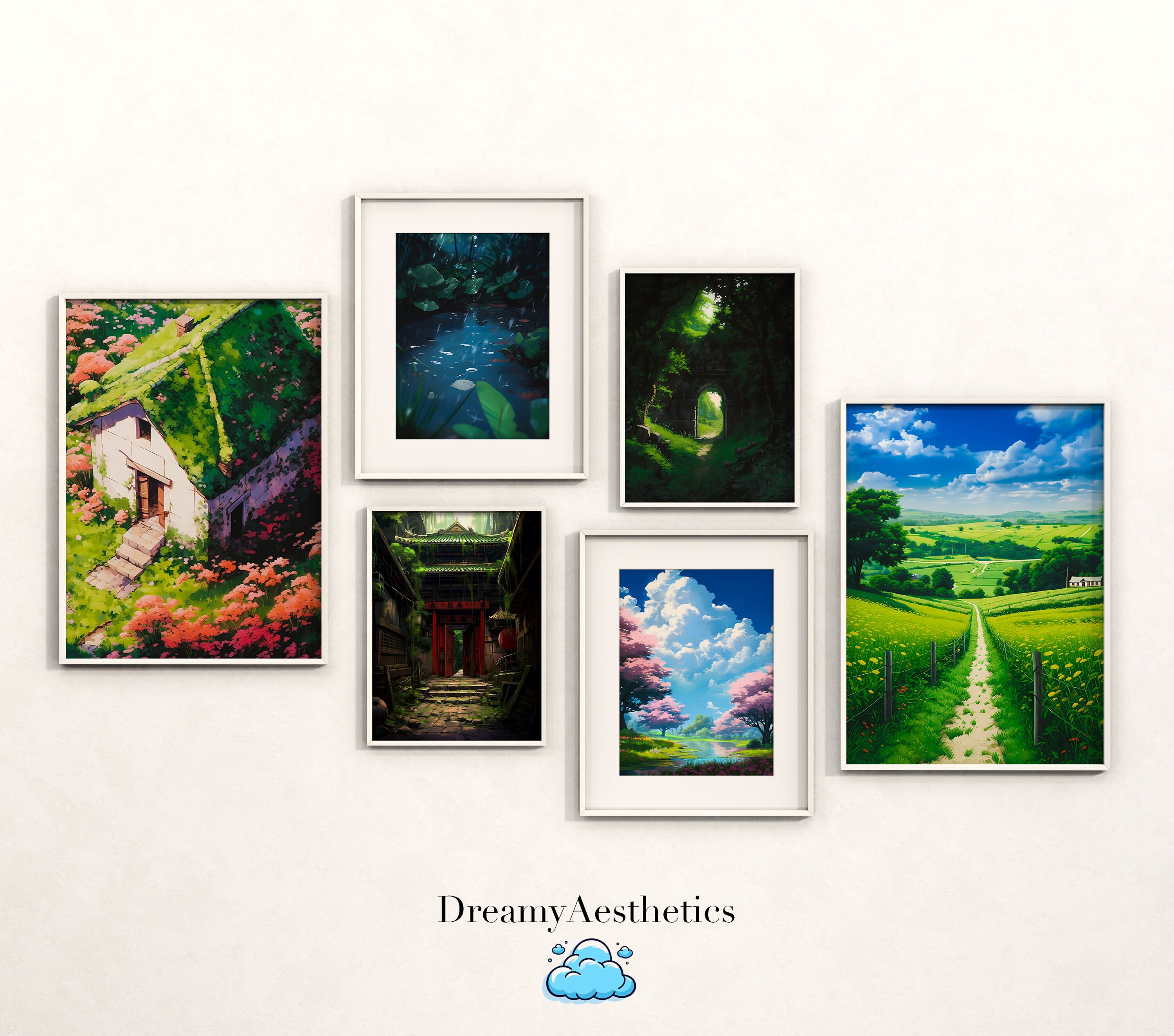 Greenery Studio Ghibli Inspired Artwork, Set of 6 Printable Gallery ...