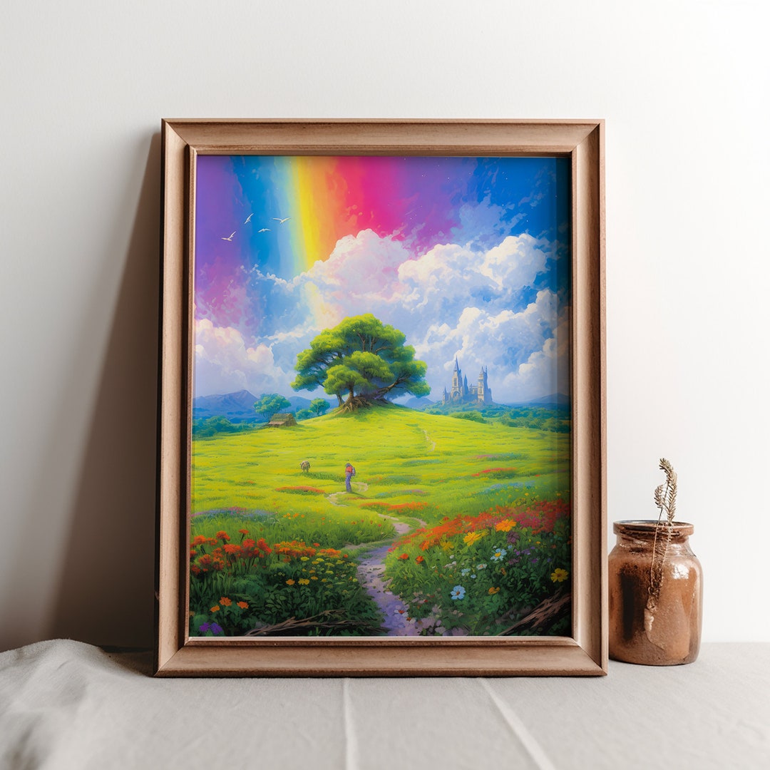 Rainbow Landscape Painting Art Dreamy Vintage Nursery Decor Farmhouse ...