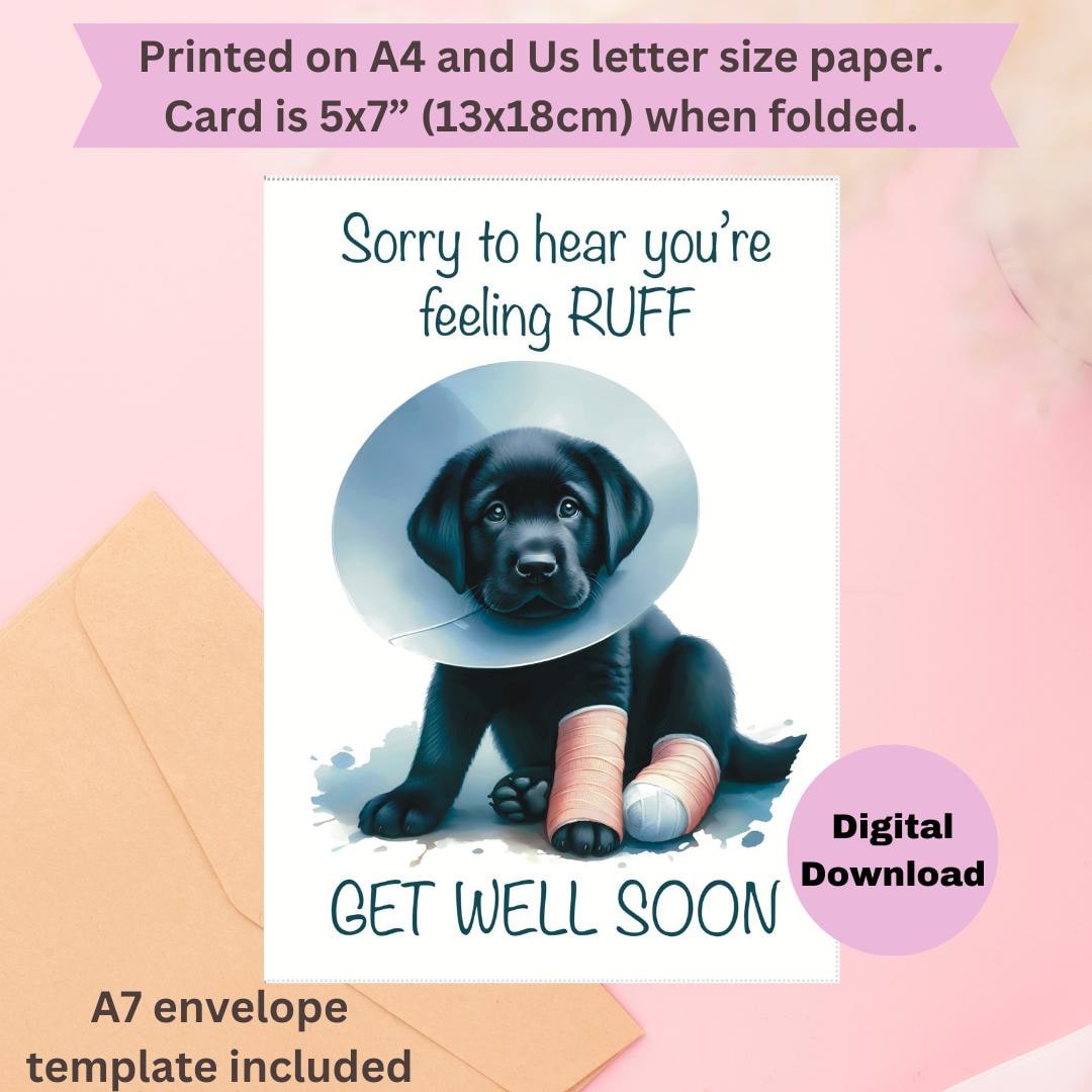 Printable Get Well Soon Card, Dog Get Well Card, Funny Get Well Card ...