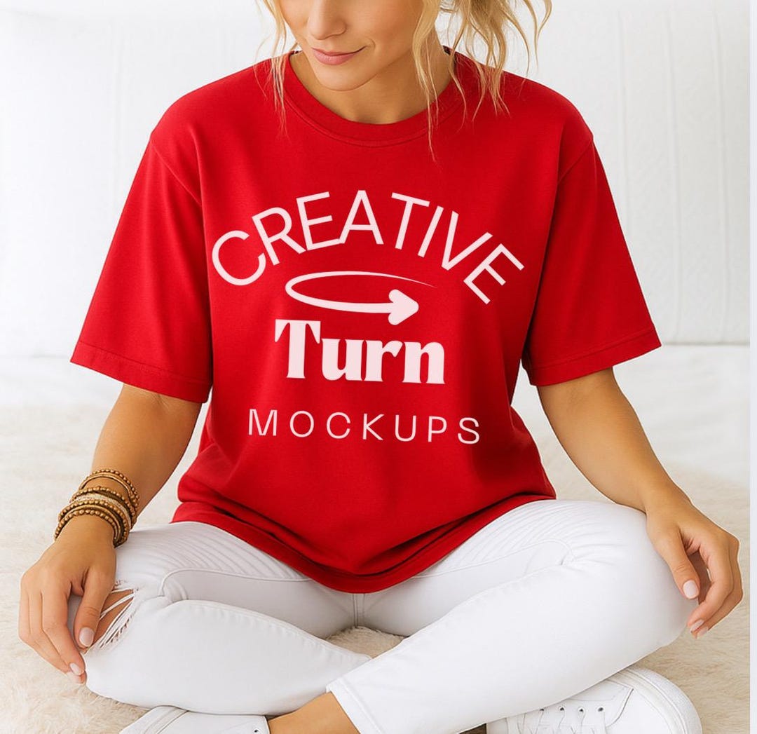 Red Comfort Colors 1717 Mockup, Trendy Oversized Tshirt Mockup, Red ...