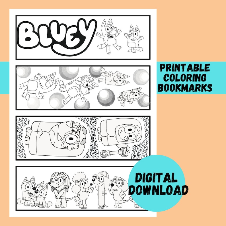 Printable Bluey Coloring Bookmarks Bluey Printable Printable - Etsy