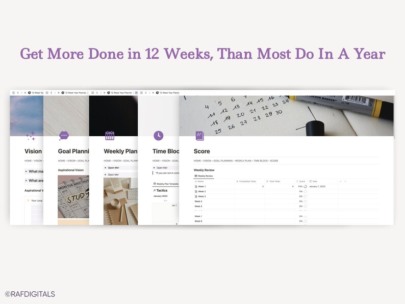 Notion Digital Planner 12 Week Year Life Goal Template Manifesting ...