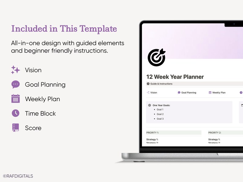 Notion Digital Planner 12 Week Year Life Goal Template Manifesting ...