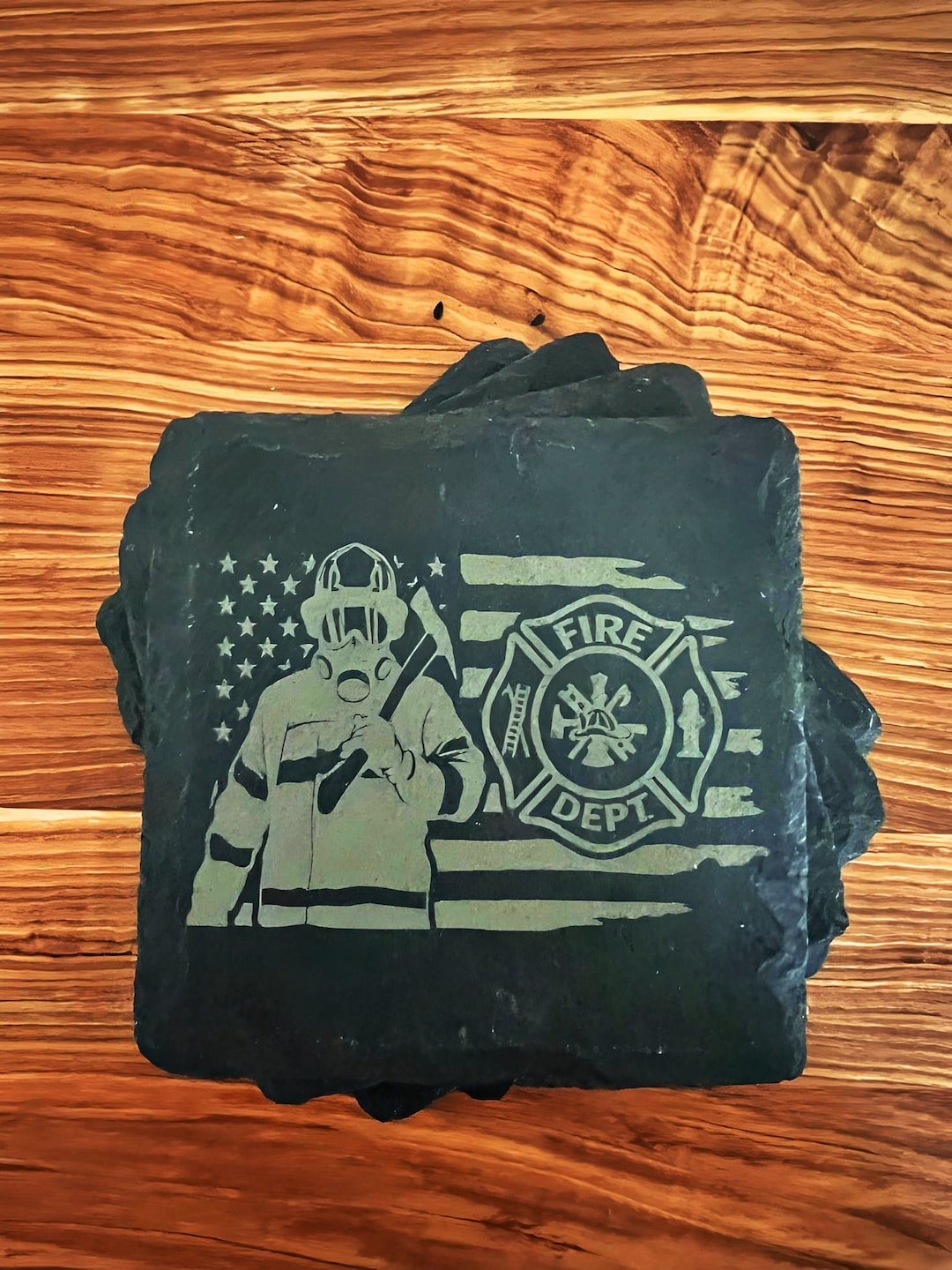 Custom Laser Engraved Personalized Firefighter Flag Coasters - Etsy