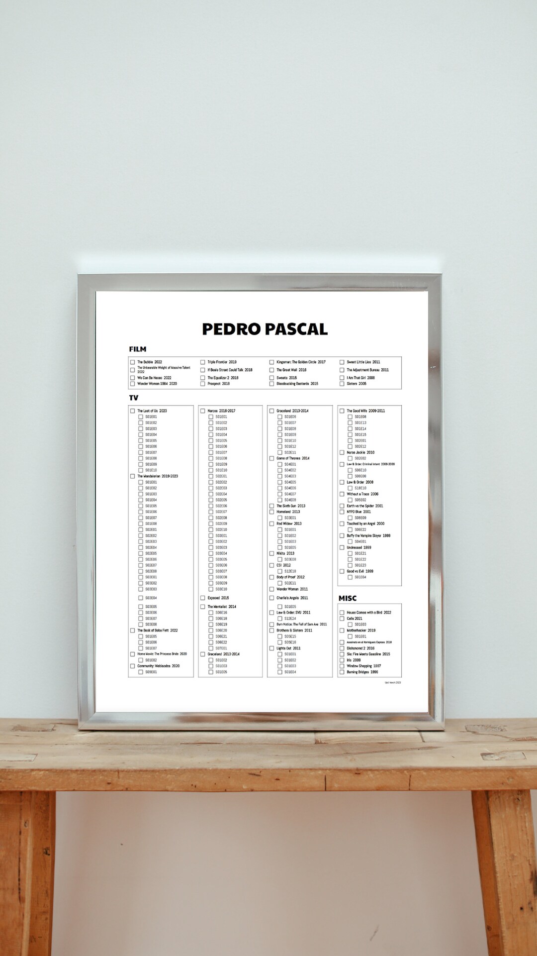 Printable Digital Pedro Pascal Checklist Listing His - Etsy