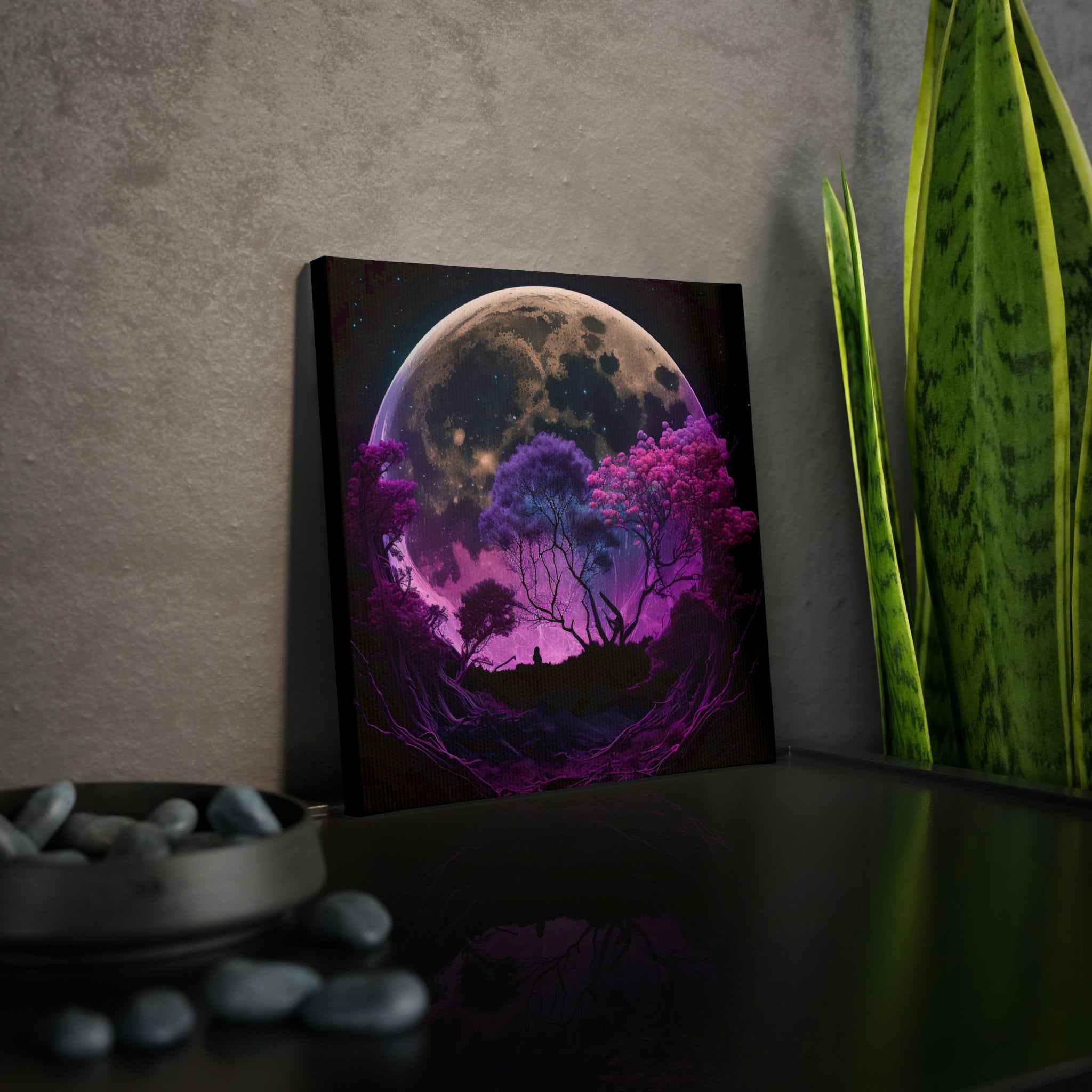 Night Full Moon Canvas Wall Art, Office Room Decor, Purple Tree and ...