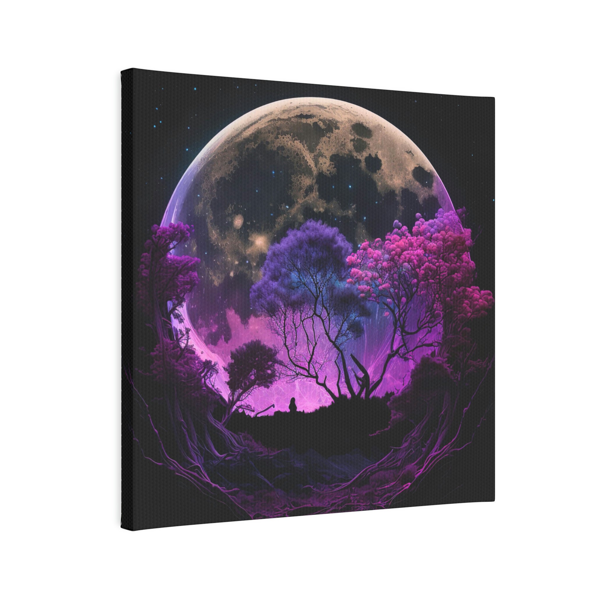 Night Full Moon Canvas Wall Art, Office Room Decor, Purple Tree and ...