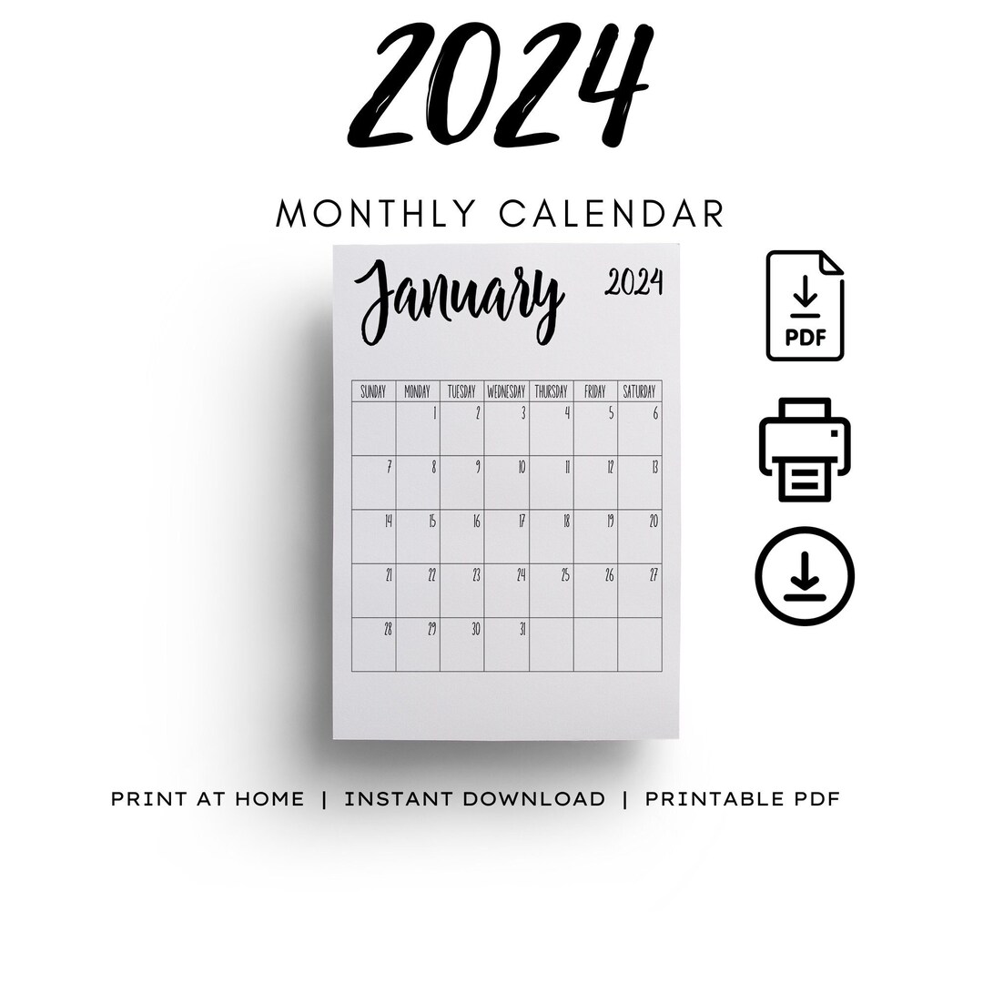 2024 Sunday Start Calendar, 2024 Printable Monthly Calendar, Portrait ...
