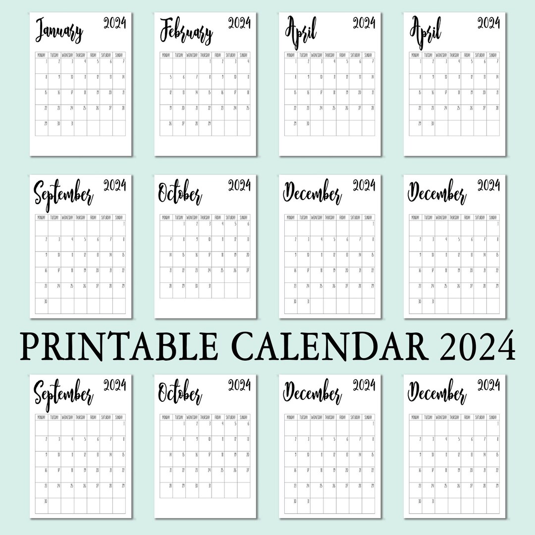 2024 Printable Calendar Blank Design Monthly Calendar Monday - Etsy