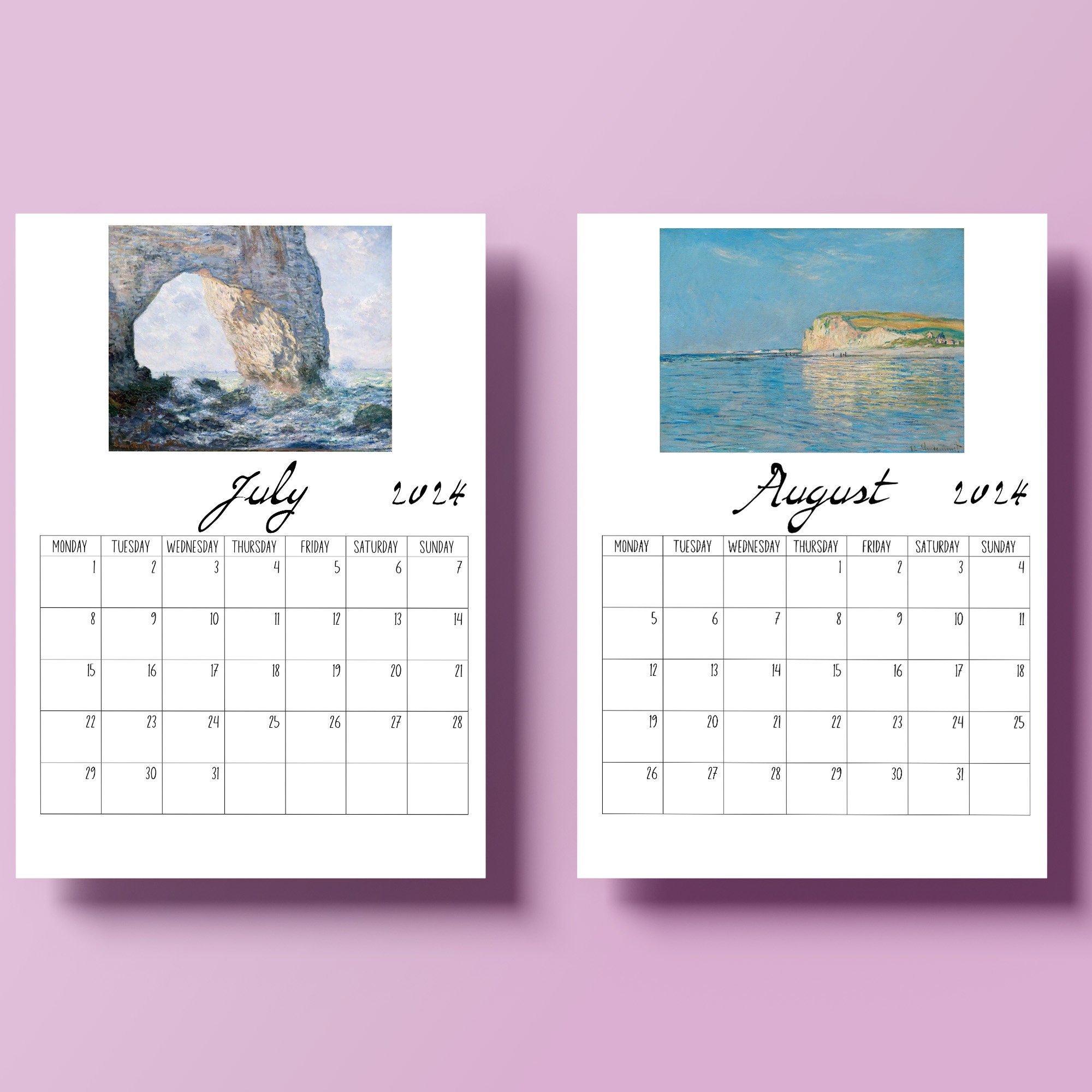 2024 Printable Monet Calendar, Monday Start Calendar, Portrait ...